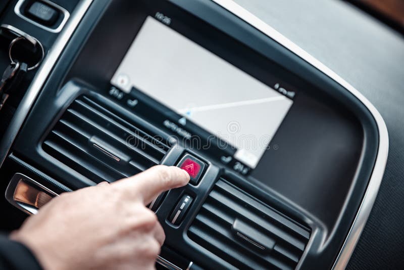 Hand Pressing Hazard Warning Lights Button, Red Triangle Button in Car ...