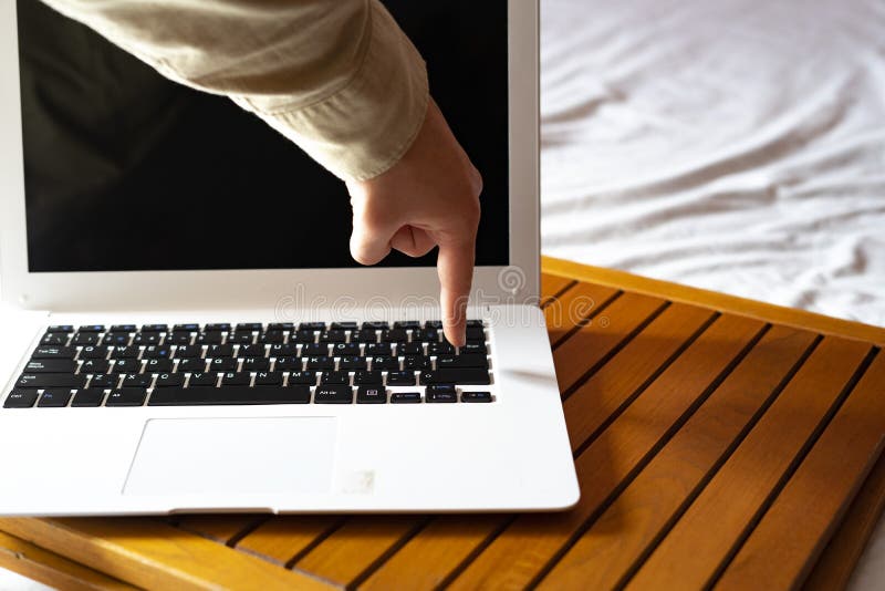 Hand Pressing a Key on the Computer Stock Photo - Image of hand, press ...