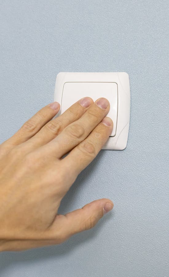 Hand Pressing the Light Switch on the Wall Stock Photo - Image of panel ...