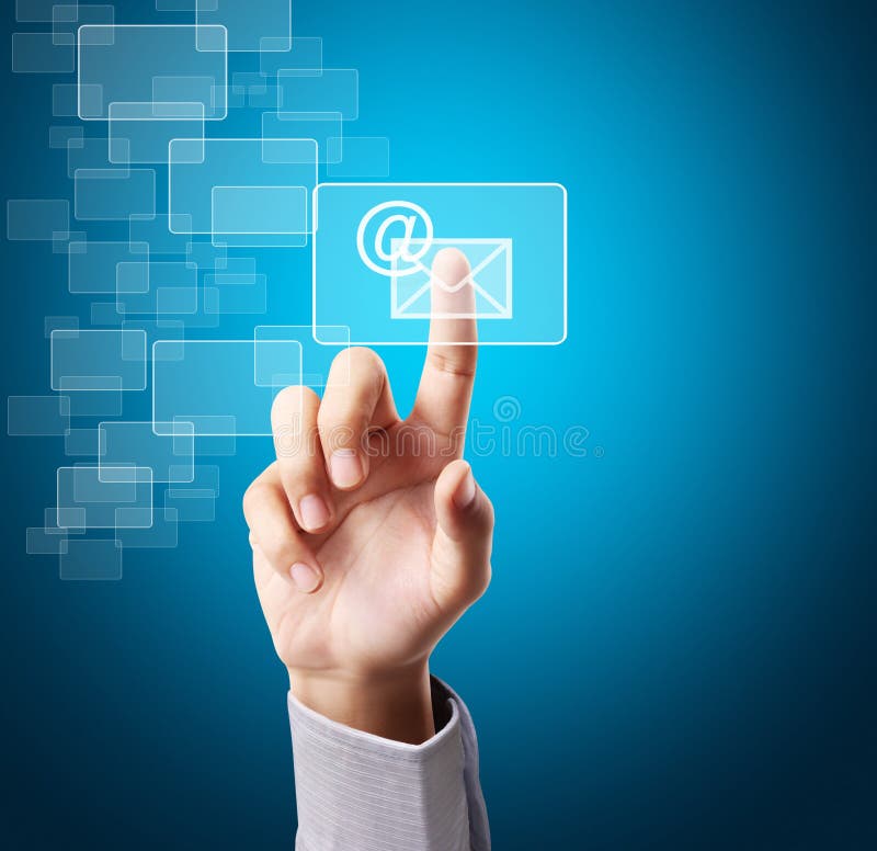 Hand Pressing Modern Social Buttons Stock Photo - Image of connect ...