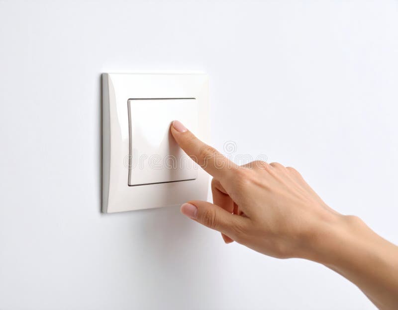 Hand Pressing Modern White Light Switch Stock Photo - Image of ...