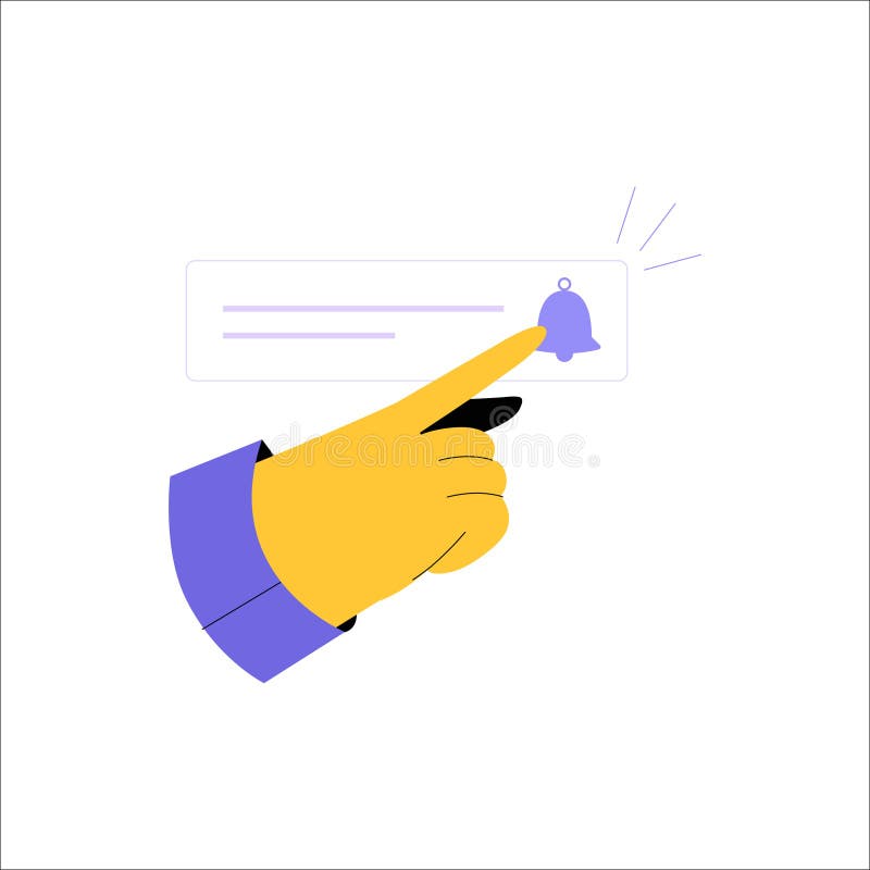Hand Pressing Notification Bell Icon in Flat Vector Illustration ...