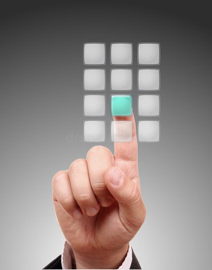Hand Pressing One of the Transparent Buttons Stock Photo - Image of ...