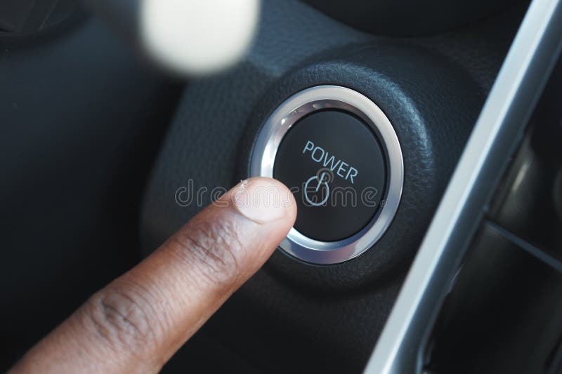 Hand Pressing Power Button Inside a Car for Ignition Stock Photo ...