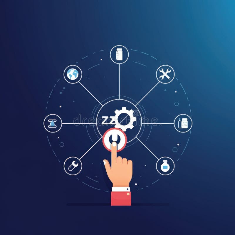 Hand Pressing Power Button in a Technology Concept Illustration Stock ...