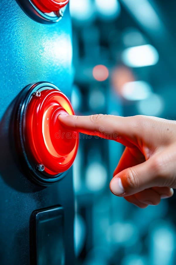 A Person Pressing a Red Button on a Control Panel Stock Illustration ...