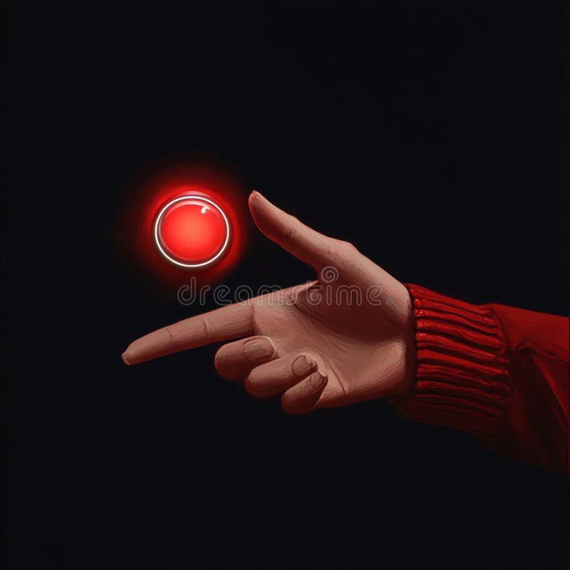 Hand Pressing Red Button on a Touch Screen Interface. Vector ...