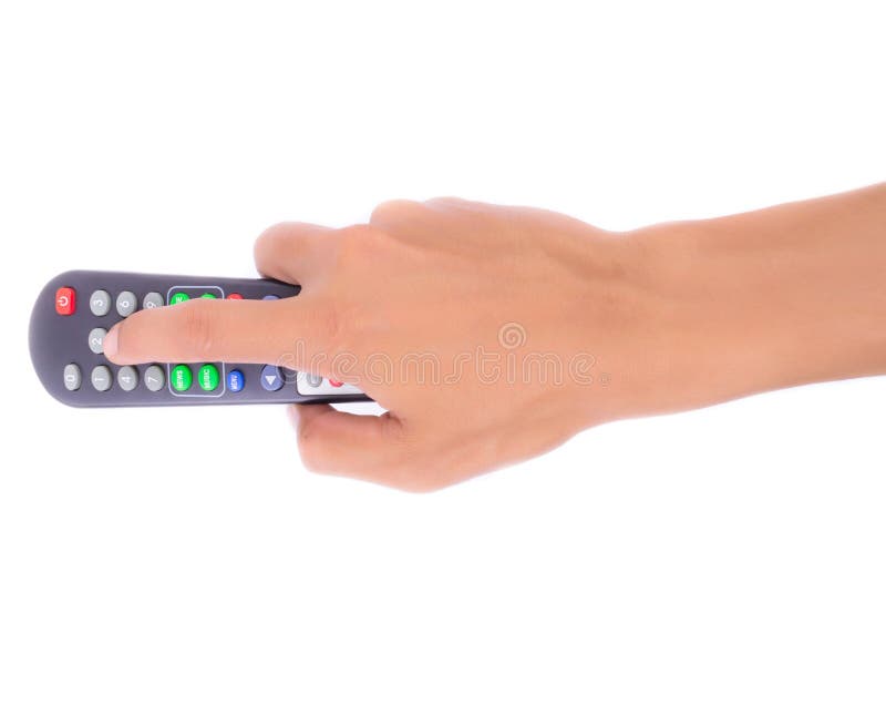 Hand Pressing Remote Control Isolate Stock Photo - Image of isolate ...