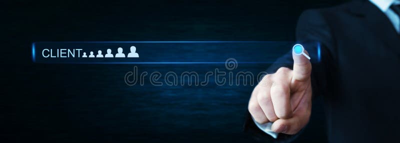 Hand Pressing Search Button in Screen. Search Client Stock Image ...