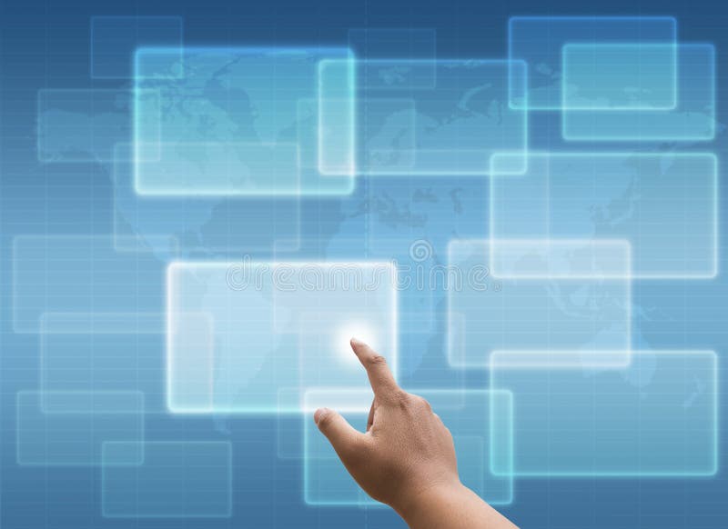 Hand Pushing on Touch Screen Interface Chart Diagrams and Business ...