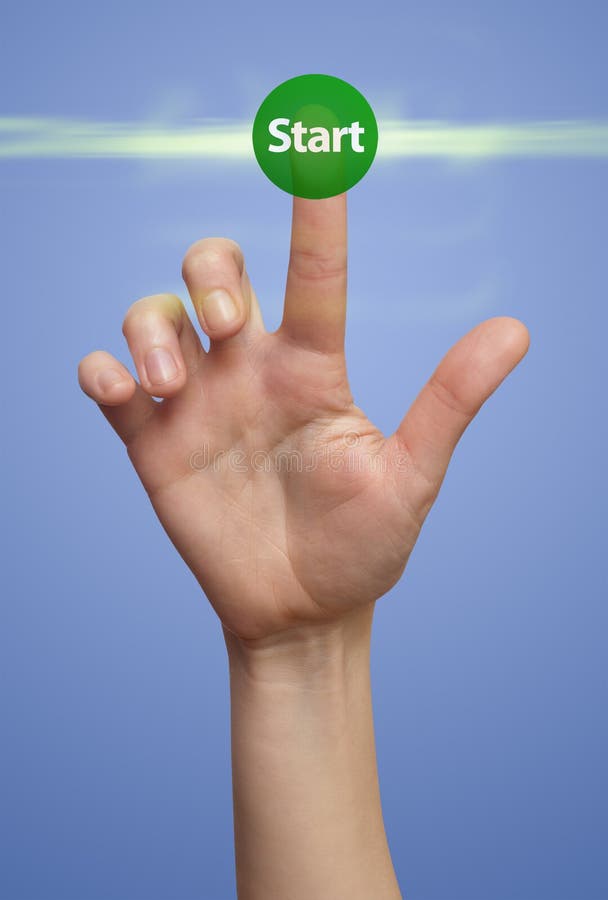 Hand pressing START button stock image. Image of choice - 17850185
