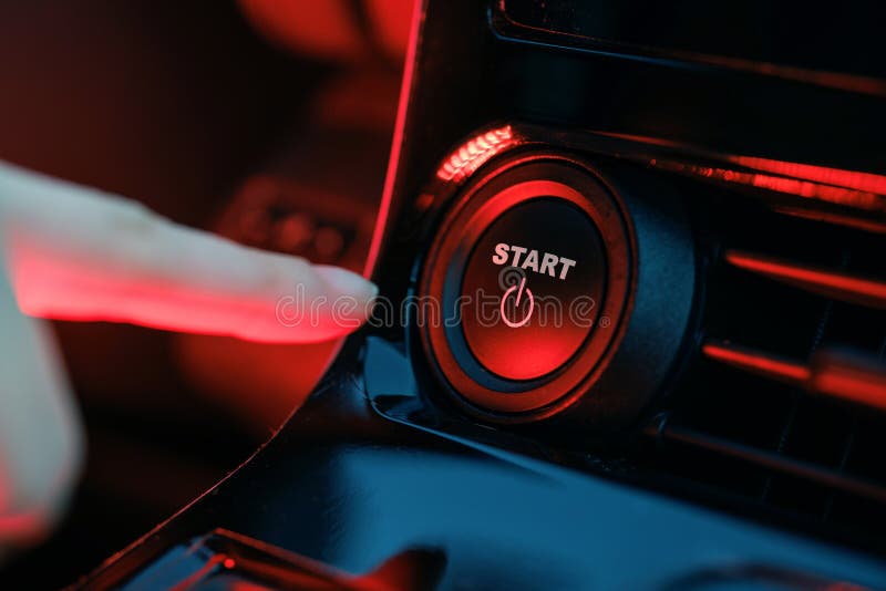 Hand Pressing Start Button on Car Panel, Action Activation Concept ...