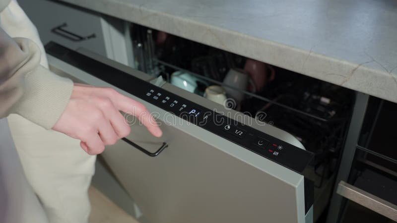 Hand Pressing Start Button on Dishwasher Stock Footage - Video of ...