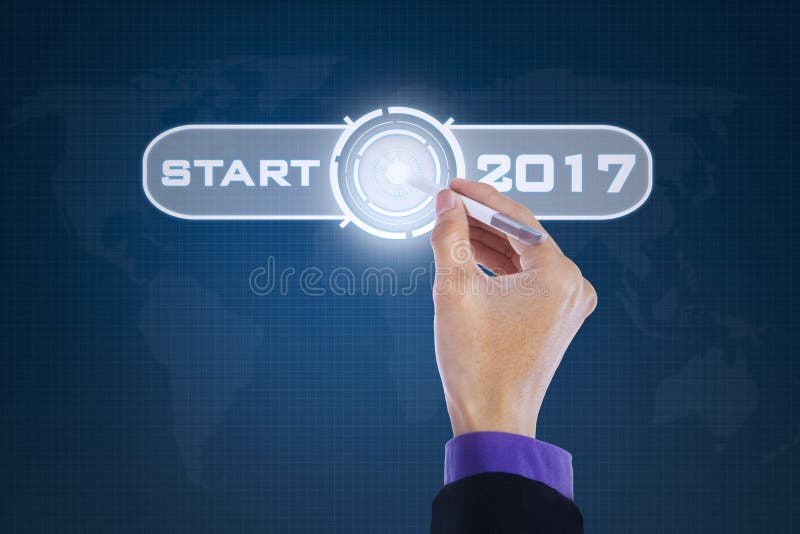 Hand Pressing Start Button with Stylus Pen Stock Photo - Image of hand ...