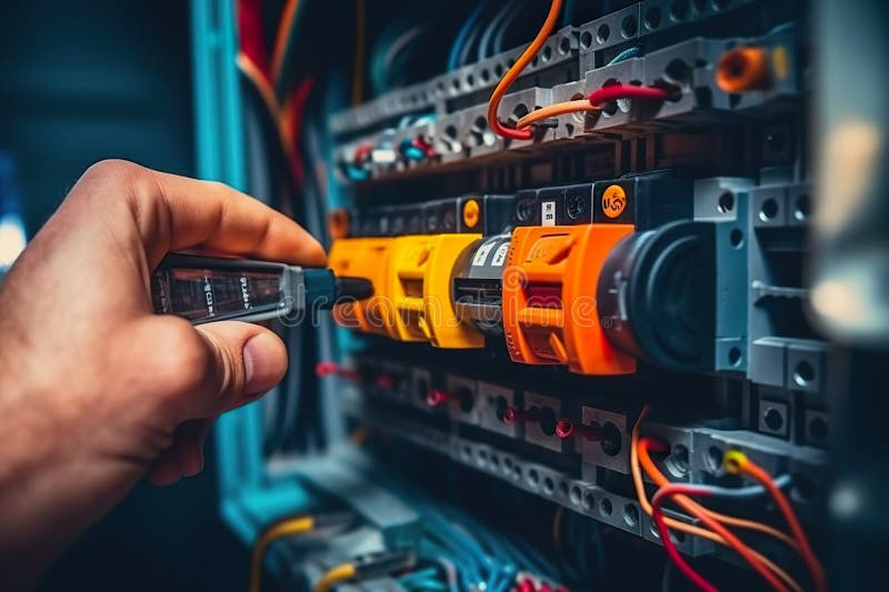 Hand is Pressing a Switch on a Switchboard. Generative AI Stock Image ...