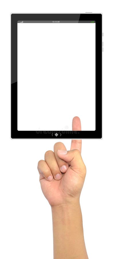 Hand Pressing Touch Pad PC Isolated Stock Photo - Image of innovation ...