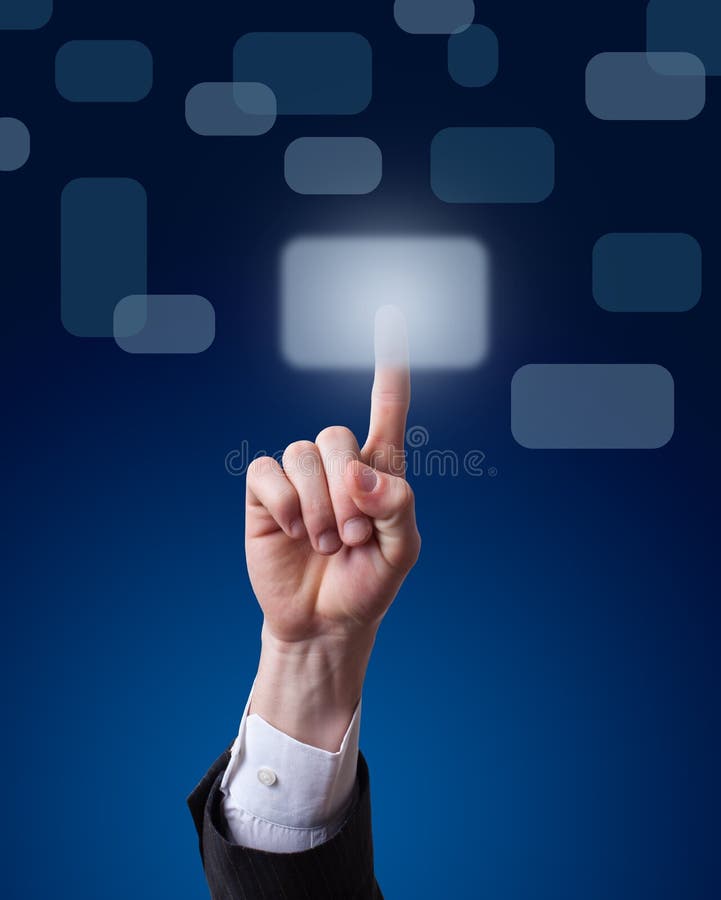 Man Pressing a Touchscreen Button Stock Photo - Image of suit, touch ...