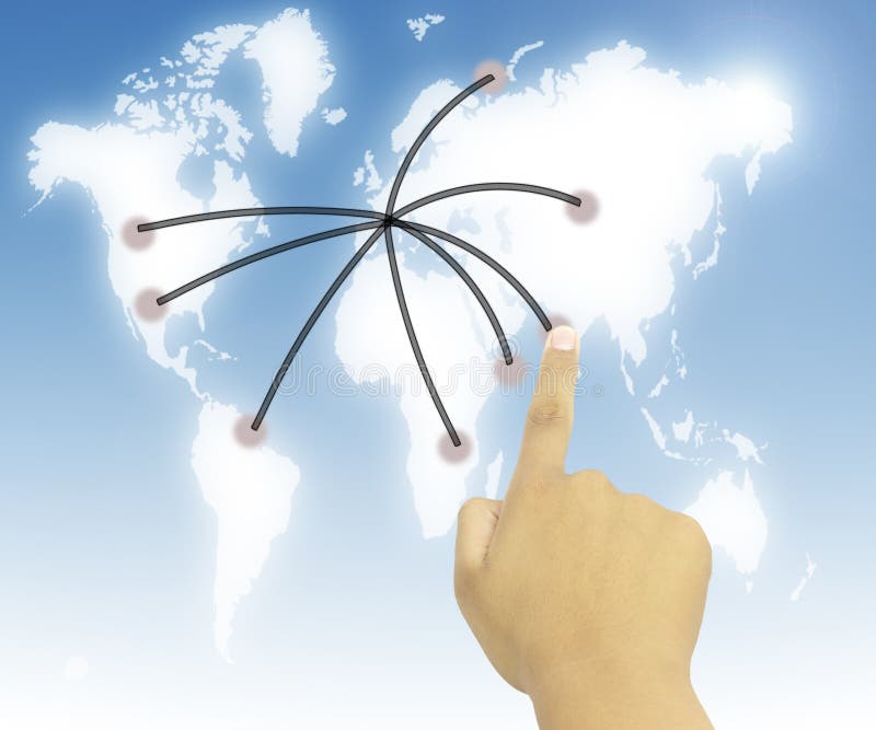 Hand Pressing Touchscreen World Wide Stock Photo - Image of blue ...