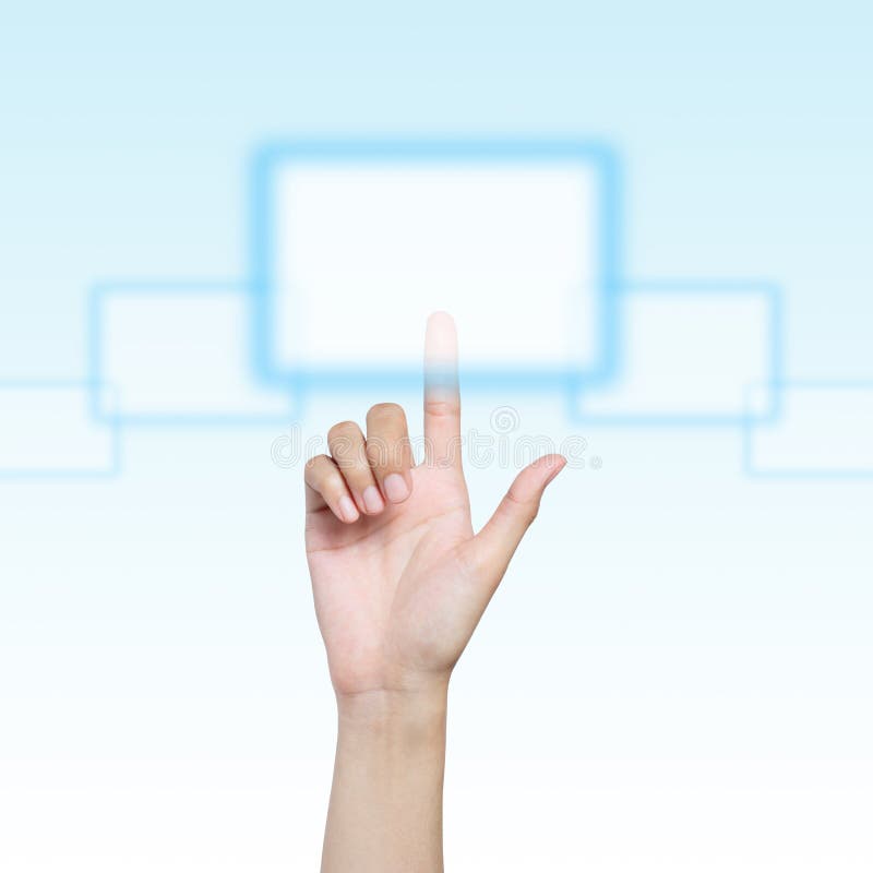 Hand Pressing Virtual Button Stock Photo - Image of hand, computer ...