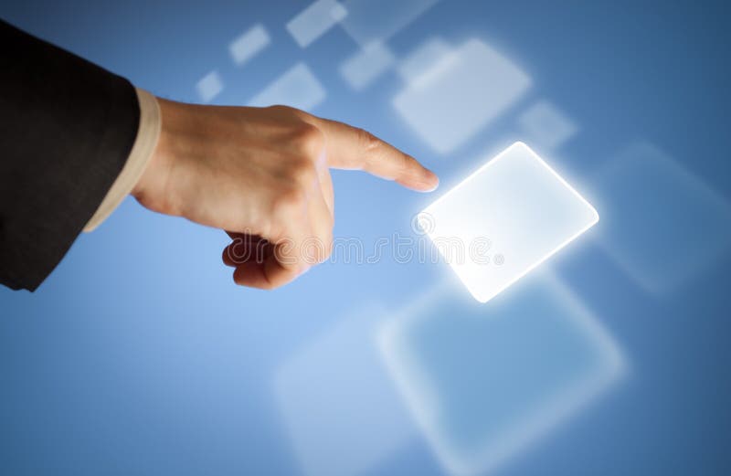 Finger Pressing Virtual Power Button on Screen Stock Image - Image of ...