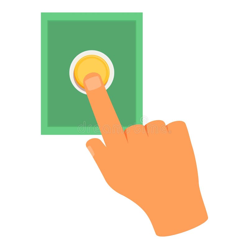 Hand Pressing Yellow Button on Green Panel Stock Vector - Illustration ...