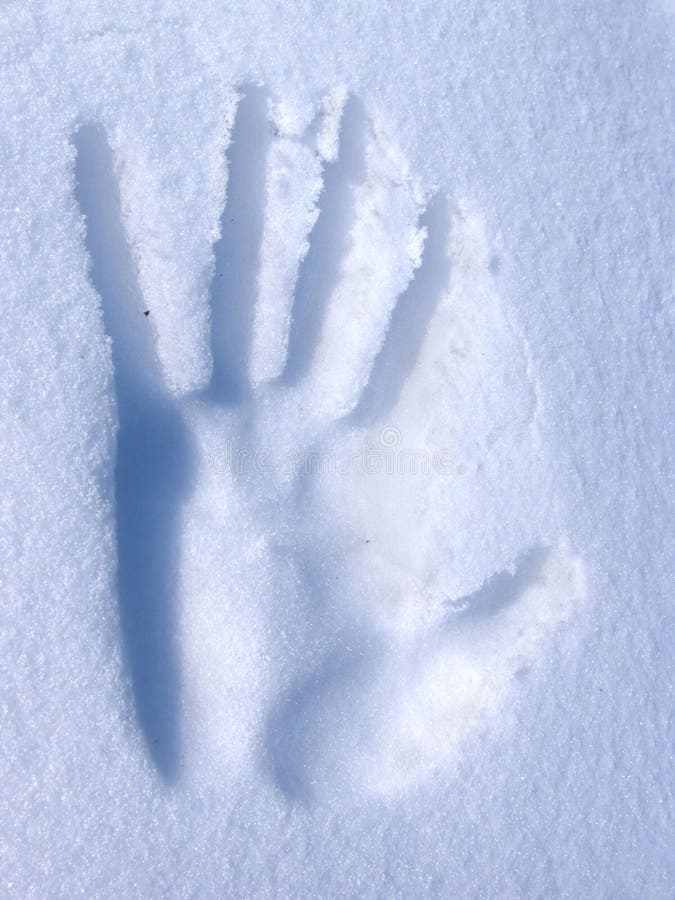 Hand print in snow stock image. Image of hand, fingerprint - 17636793