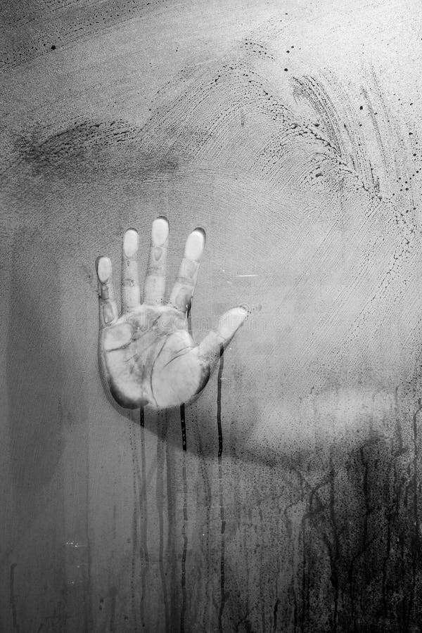 Hand Print on the Bathroom Mirror Stock Photo - Image of back, human ...