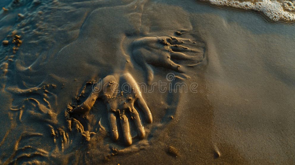 A hand print on the beach stock image. Image of sand - 339893919