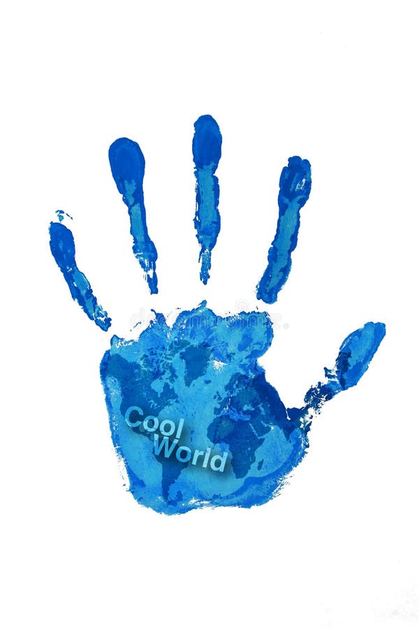 Hand Print Blue Color on World Map Stock Illustration - Illustration of ...