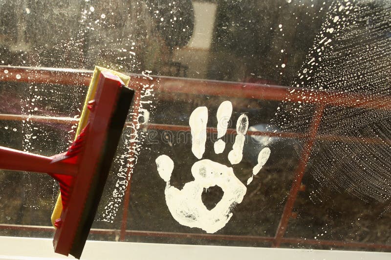 Soapy Window with a Squeegee Cleaning the Glass. Stock Image - Image of ...