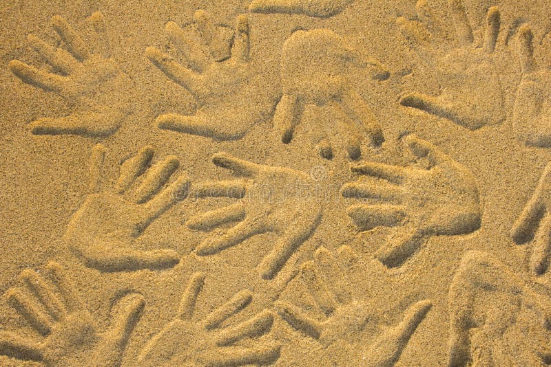 Hand Prints on Yellow Sand Close Up. Natural Surface Texture Stock ...