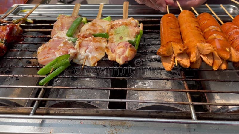 Hand Process of Cooking Satay on Grill Stock Footage - Video of food ...