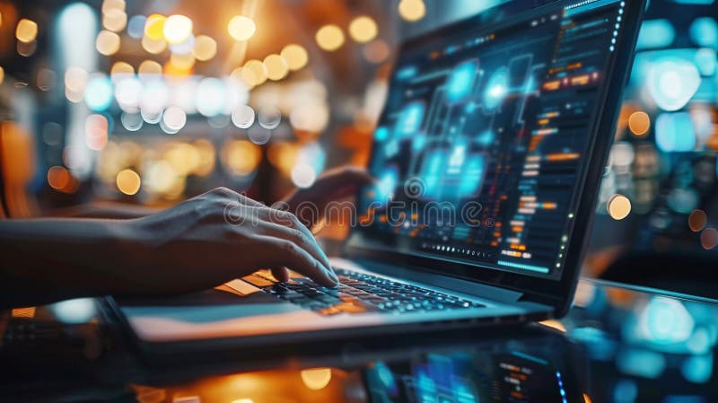 Hand Programmer Working On Labtop Computer In Data Center Systemai