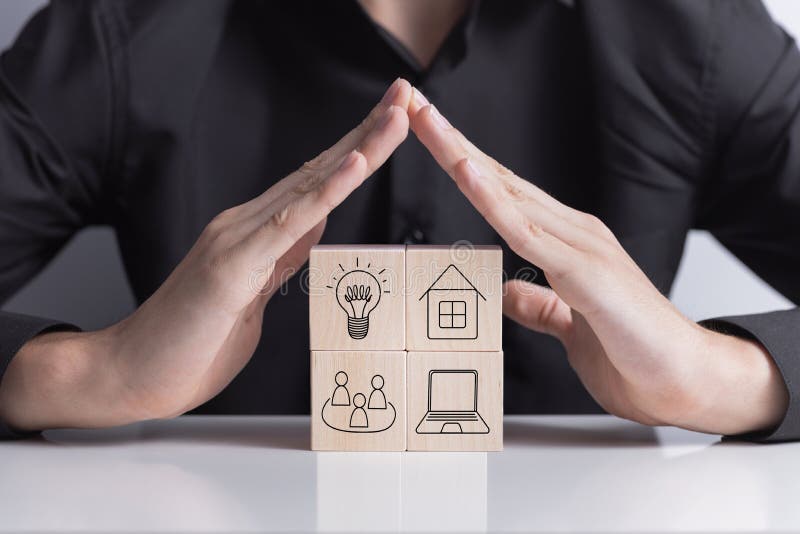 Hand Protect Smart Home with Icon Technology Innovation Internet ...