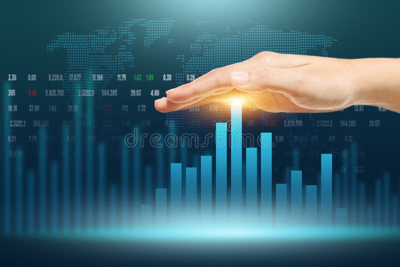 Hand Protecting a Digital Bar Chart Representing Financial Stock Photo ...