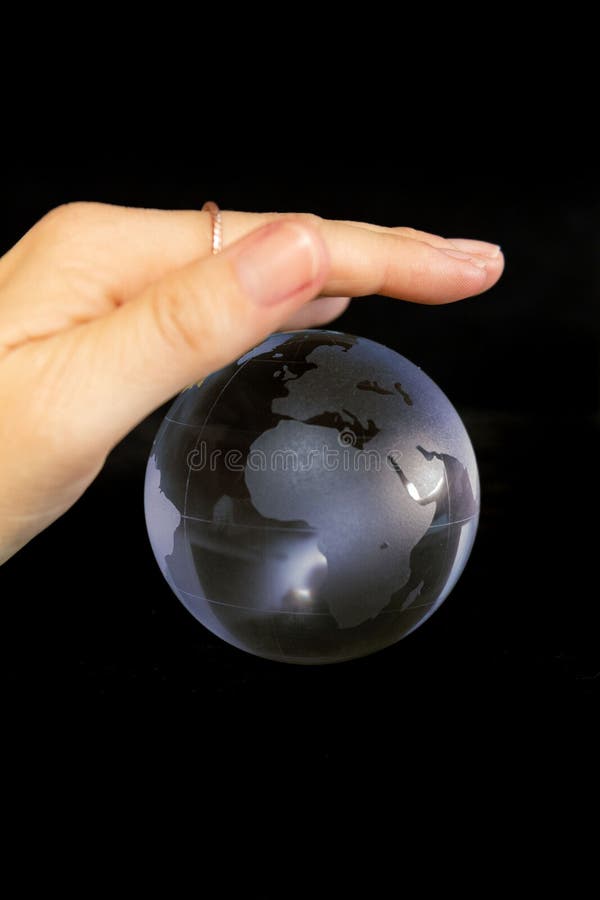 Hand Protecting a Transparent Glass Globe Stock Image - Image of ...