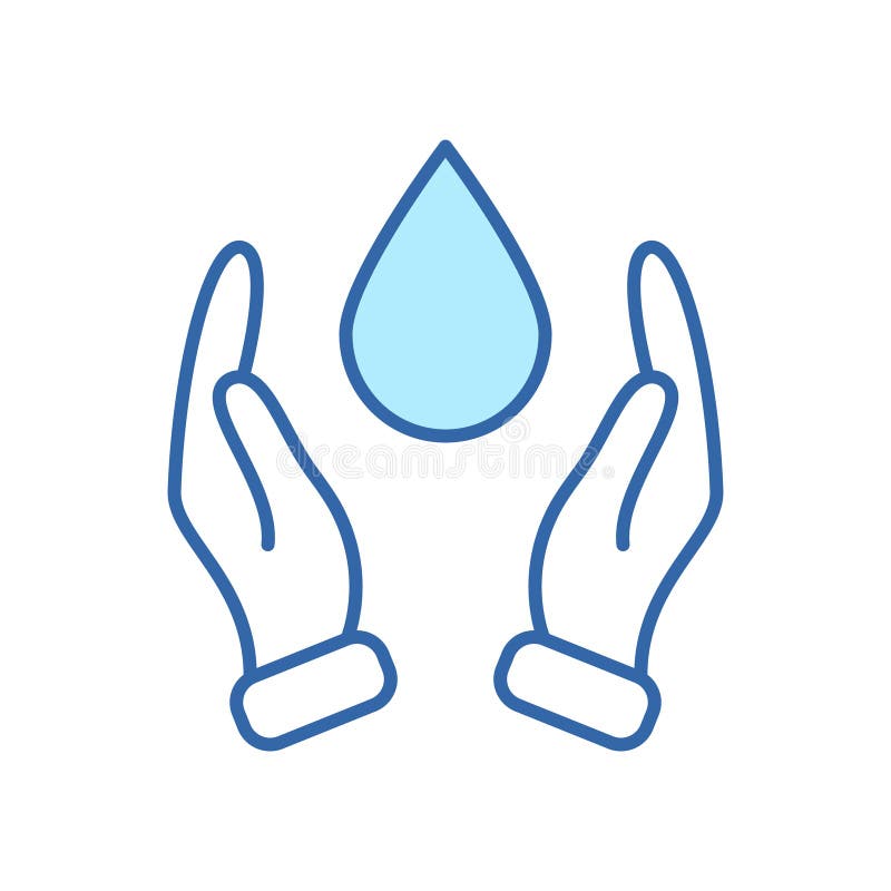 Hand Protecting Water Linear Icon. Two Hand and Drop Line Icon. Save ...