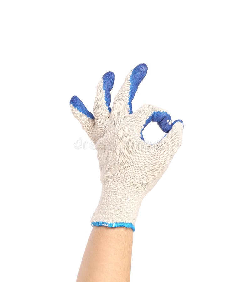 Hand in Protective Glove Shows Sign Ok. Stock Image - Image of garden ...
