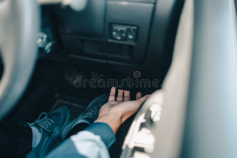 Hand Pull the Botton for Open Bonnet after Car Broken, Car Breakdown on ...