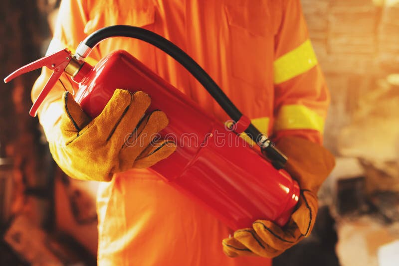Hand Pull Latch Presses the Trigger Fire Extinguisher Stock Image ...