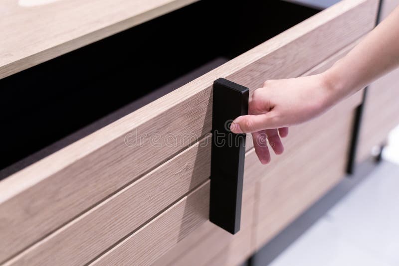 Hand Pull Open Drawer Wooden Stock Photo - Image of closet, empty ...