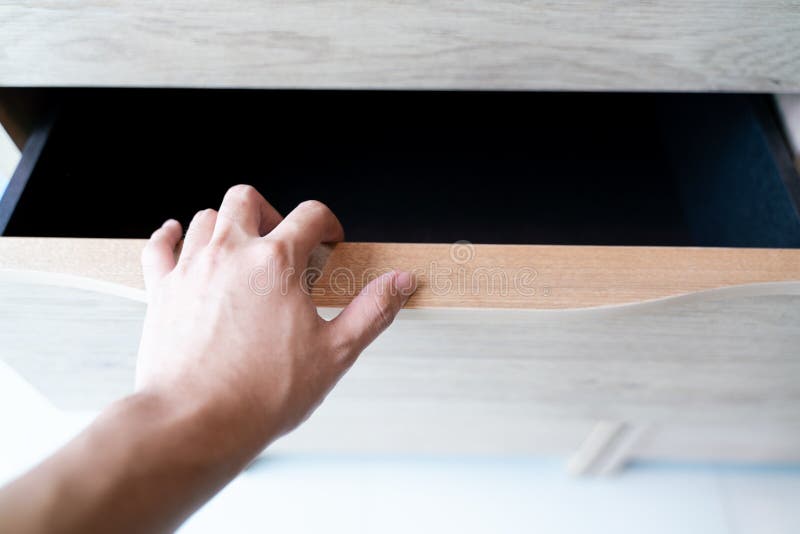 Hand Pull Open Drawer Wooden Stock Photo - Image of equipment, modern ...