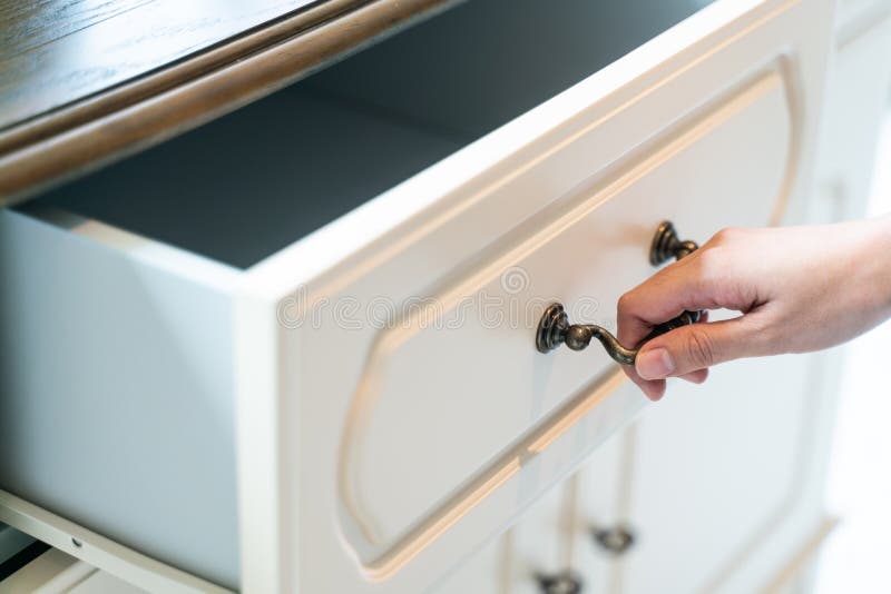 Hand Pull Open Drawer Wooden Stock Image - Image of closeup, modern ...