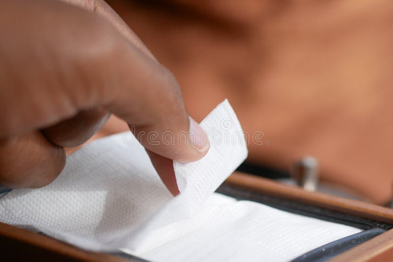 Hand Pull Out a Piece of Tissue from Tissue Paper Box Stock Photo ...