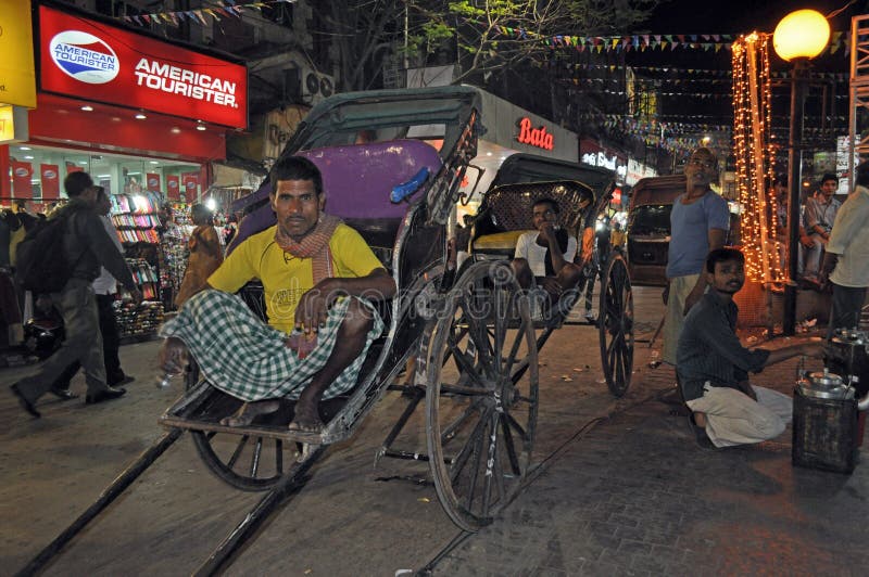 Hand pulled rickshaw editorial photo. Image of waiting - 47242046
