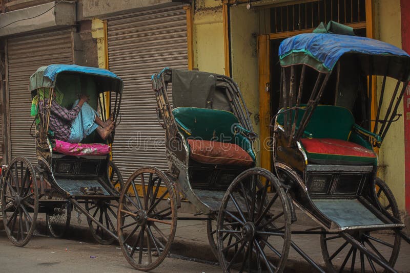 Hand-pulled Rickshaws are Very Commonly Used in Calcutta. Editorial ...
