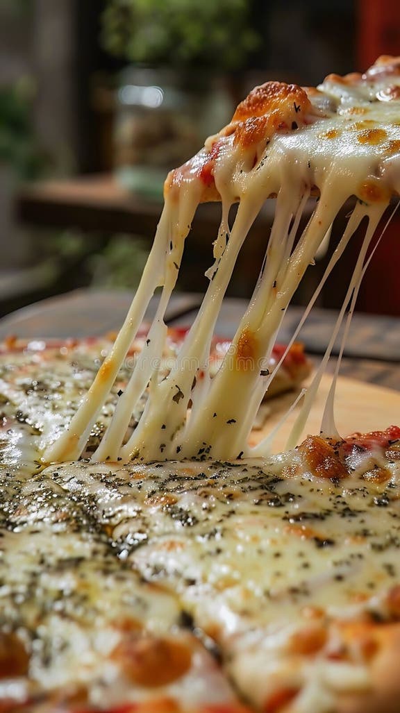 A Hand Pulled Slice of Pizza the Cheese Stretching Like a Culinary ...