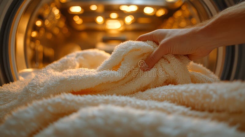 Hand Pulling Clean Towels from a Dryer. Stock Photo - Image of fluffy ...