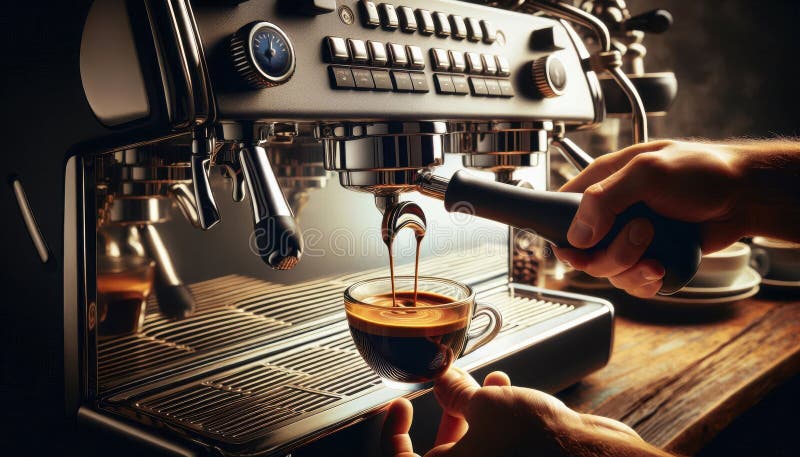 A Hand Pulling a Lever on an Espresso Machine Stock Illustration ...