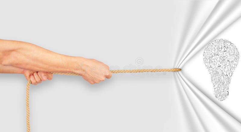 Hand Pulling Rope and Drawing Stock Photo - Image of human, message ...